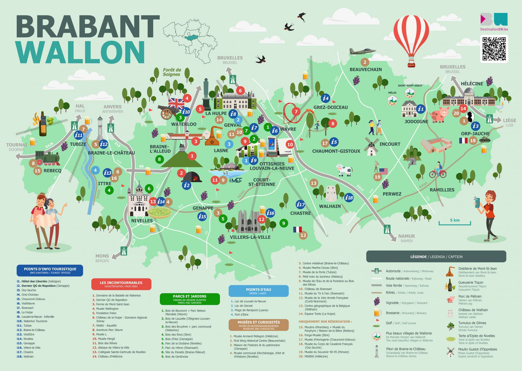 Carte touristique du Brabant wallon - Destination Brabant wallon
